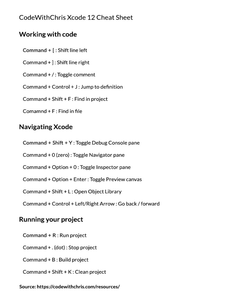 CWC Xcode Cheat Sheet | PDF