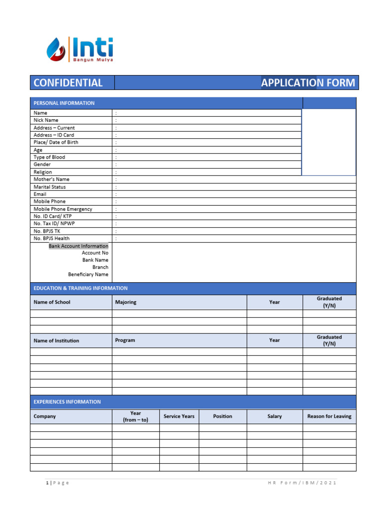 Form - HR - Application Form - IBM Kosong | PDF | Career & Growth