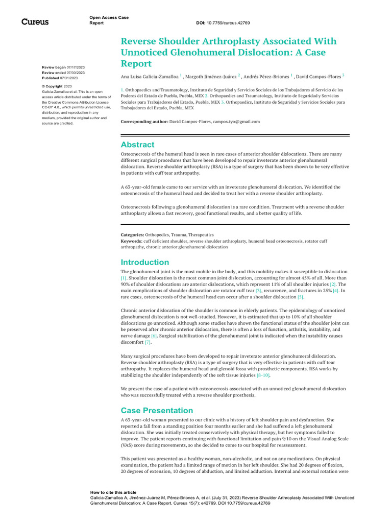 Reverse Shoulder Arthroplasty Associated With Unnoticed Glenohumeral ...