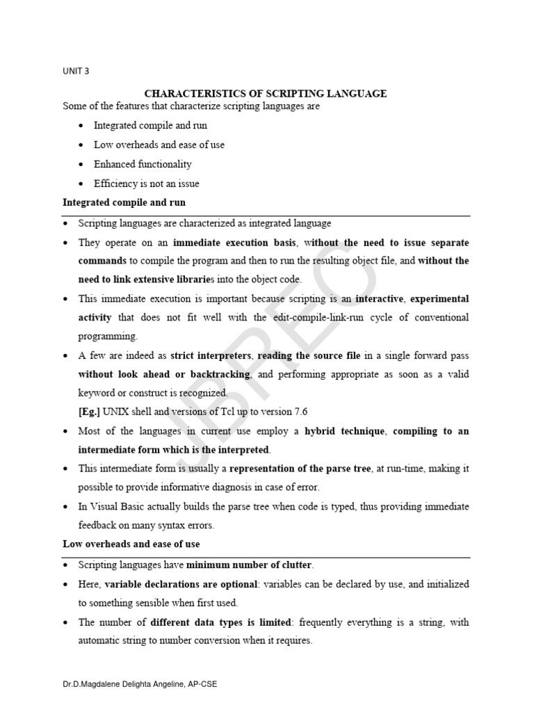 UNIT 3 Characteristics of SL | PDF | Scripting Language | Compiler