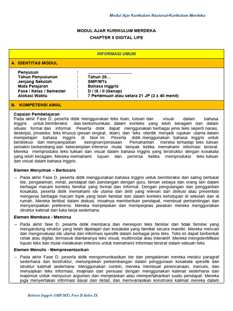 10.6 - Administrasi Guru Modul Ajar Chapter 5 Digital Life | PDF