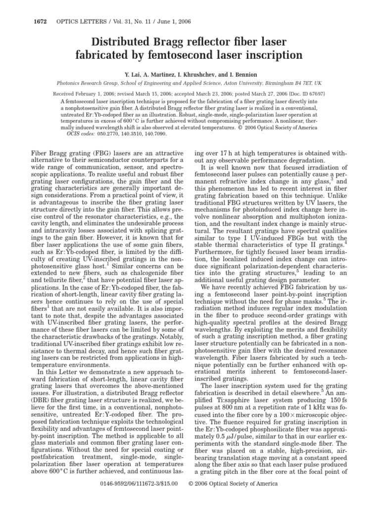 2006 Optics Letters | PDF | Laser | Optical Fiber