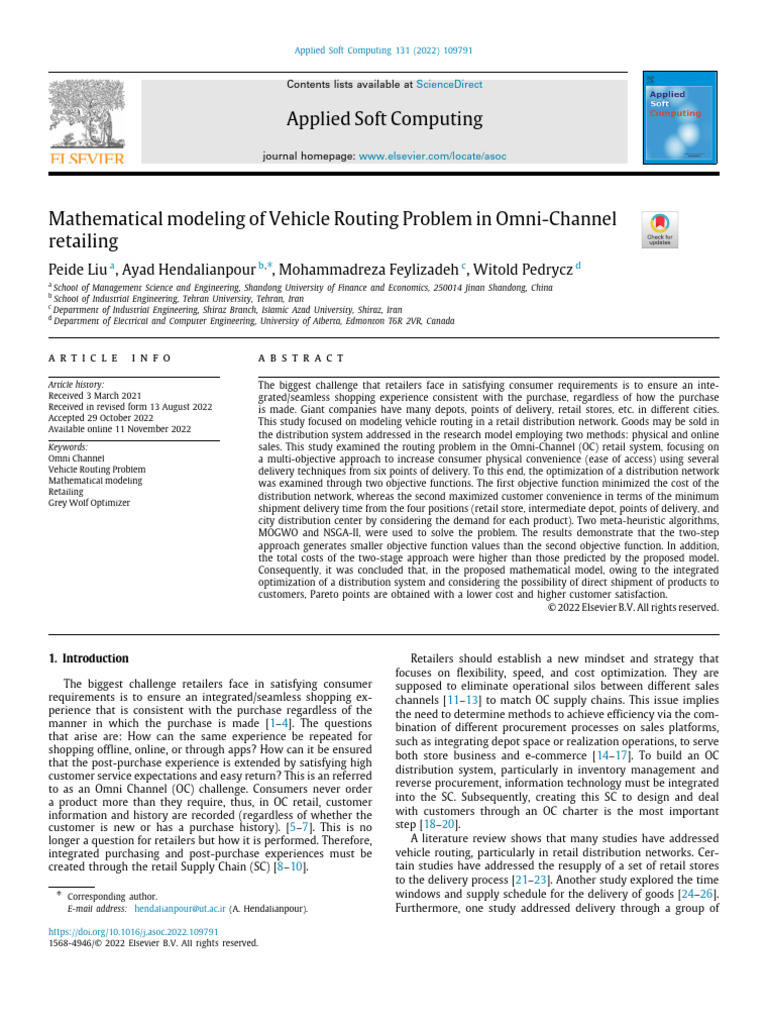 Mathematical Modeling of Vehicle Routing Problem in Omni-Channel | PDF | Mathematical ...
