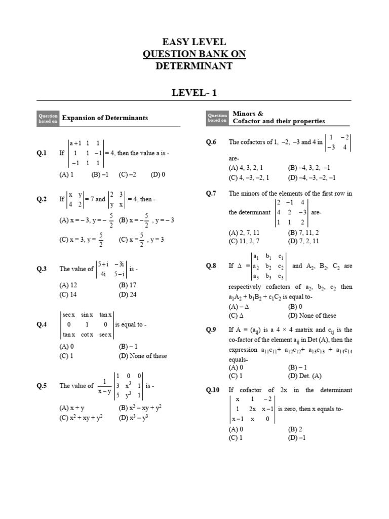 Determinant Easy Level Q.B. | PDF | Determinant | Mathematics
