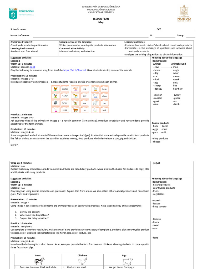 2nd Grade Lesson Plan Product 9 May | PDF | Bacon | Foods