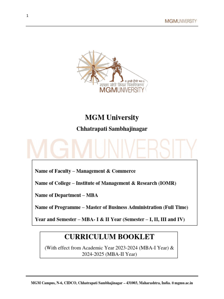 Curriculum Booklet-MBA Year A.Y. 2023-24 | PDF | Master Of Business ...