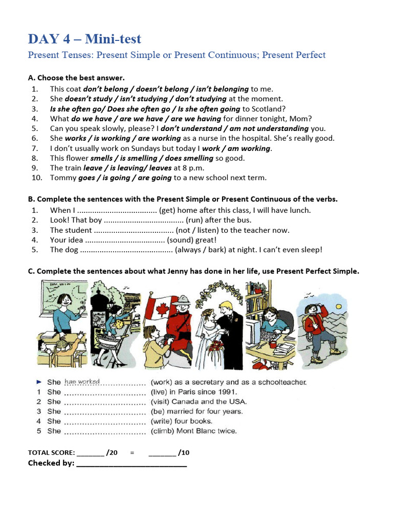 Day 4 - Minitest - Present Tenses - SAT 13.07.2024 | PDF | Grammatical ...