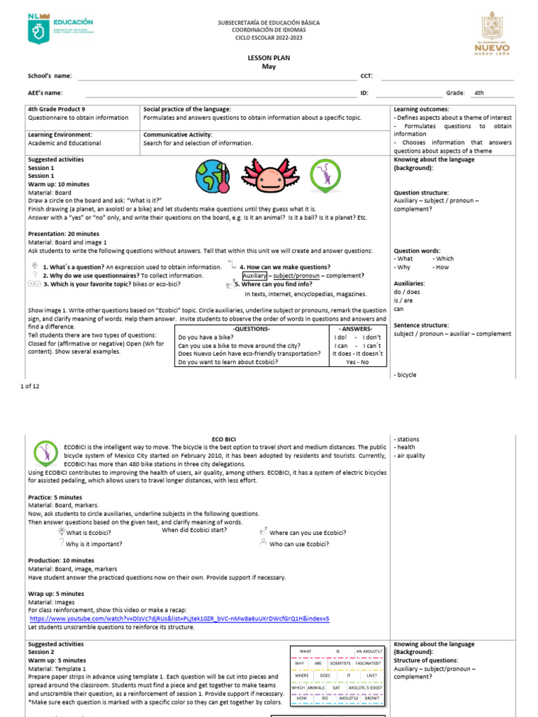 4th Grade Lesson Plan Product 9 May | PDF | Question