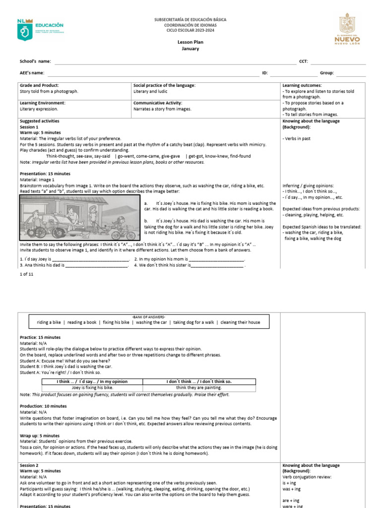 4th Grade Lesson Plan Product 5 January | PDF | Linguistics