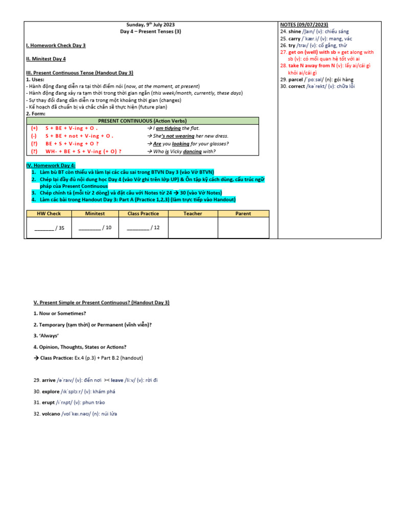 Vo Ghi Tren Lop 5B - Present Simple and Continuous - SUN 09.07.2023 | PDF