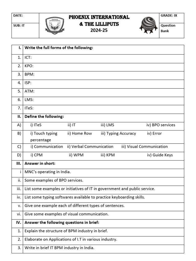 CBSE - CLASS 9 : I.T 402 - PART B: UNIT I & II QUESTION BANK | PDF ...
