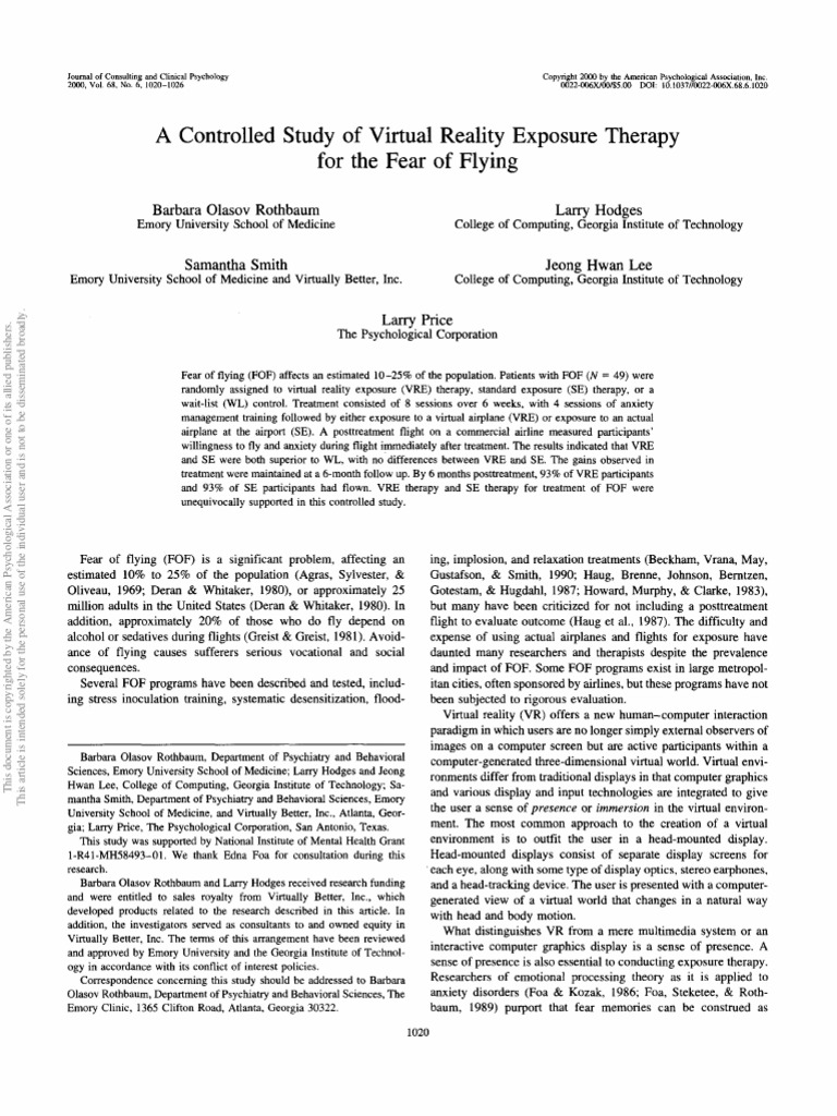 2000 Rothbaum Aerophobia | PDF | Phobia | Medical Diagnosis