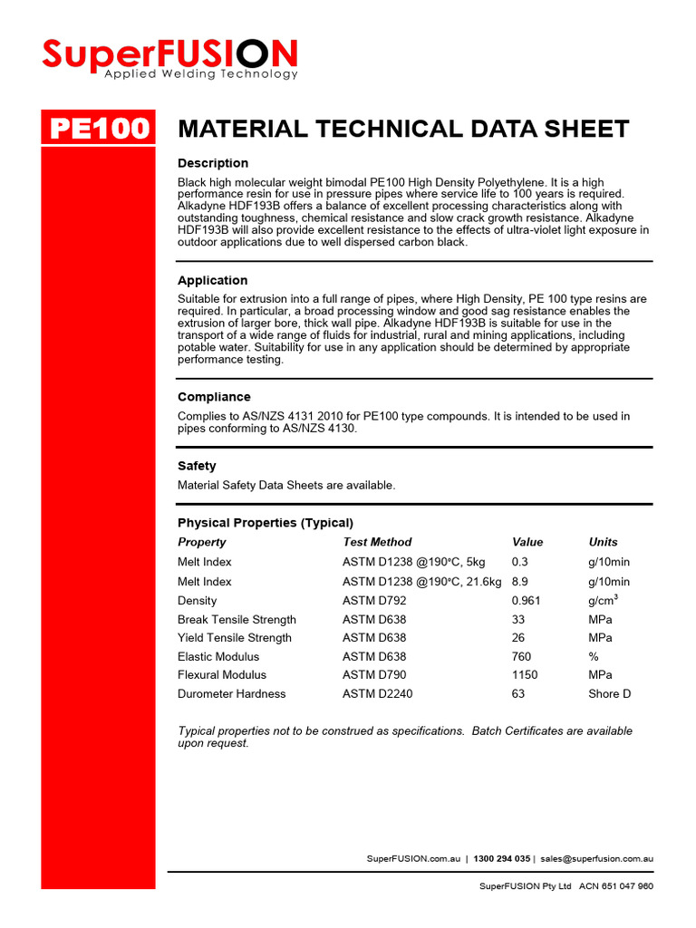 Pe100 TDS | PDF | Materials | Building Engineering