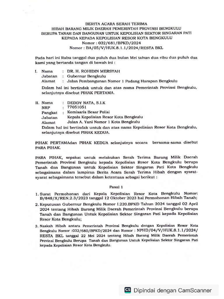 Berita Acara Hibah Tanah Dan Bangunan Se | PDF