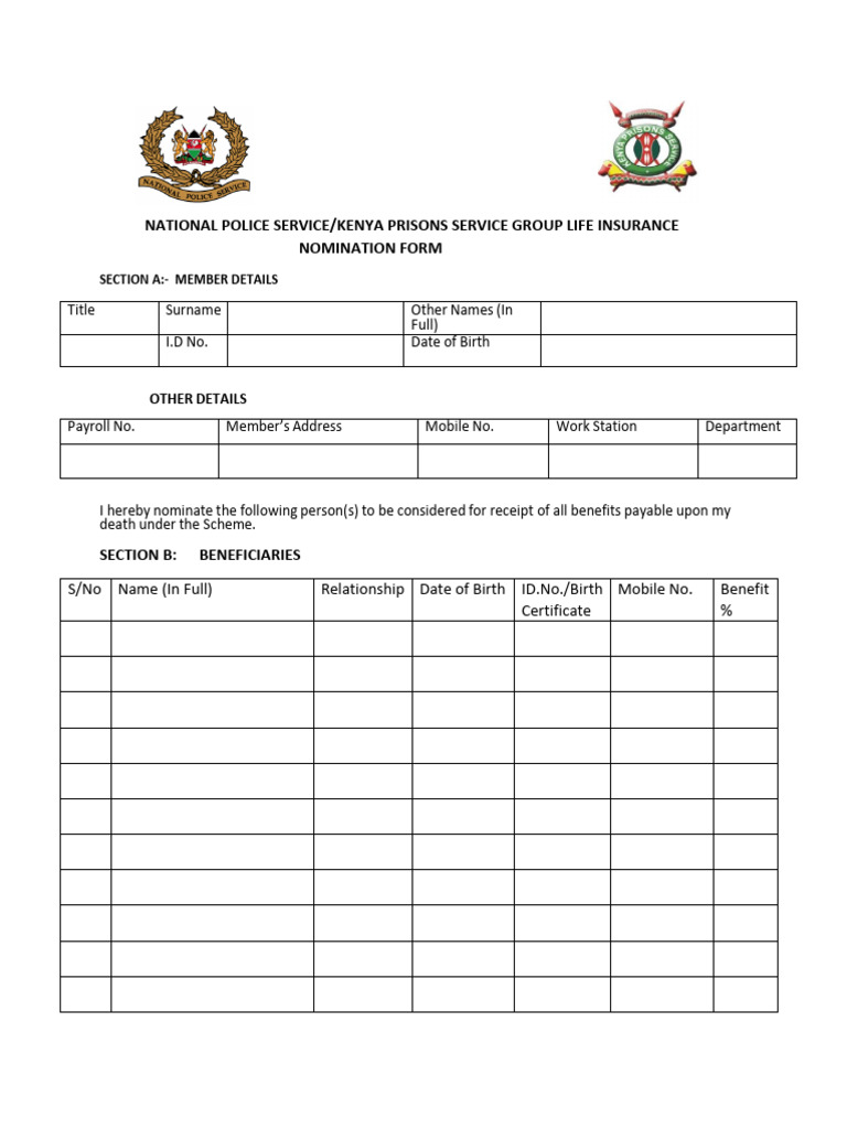 NPS KPS Group Life Insurance Nomination Form | PDF