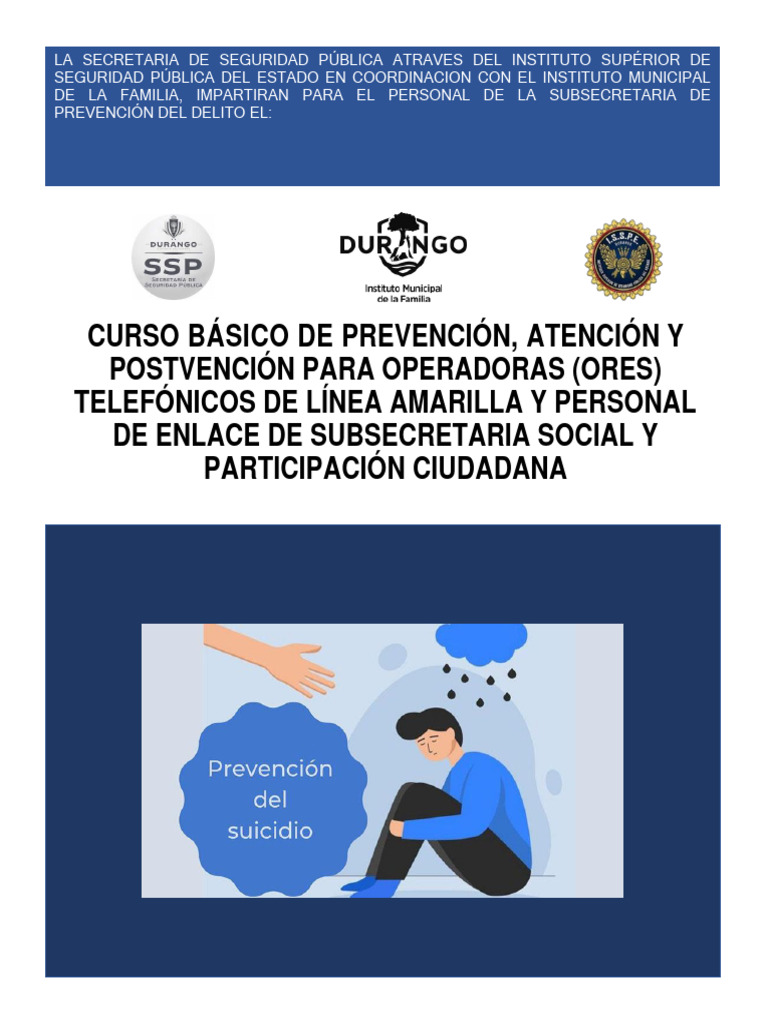 PROGRAMA PREVENCION DEL SUICIDIO 2023 | PDF | Suicidio | Sicología
