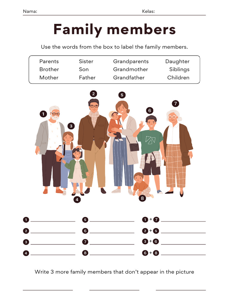 Family Members Vocabulary Activity Worksheet in Pastel Color Simple ...