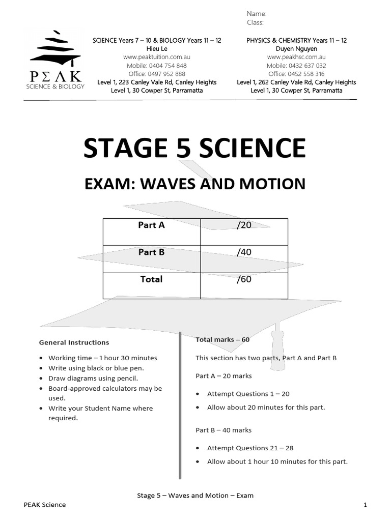 Stage 5 Waves and Motion Exam ANSWERS | PDF | Ear | Refractive Index