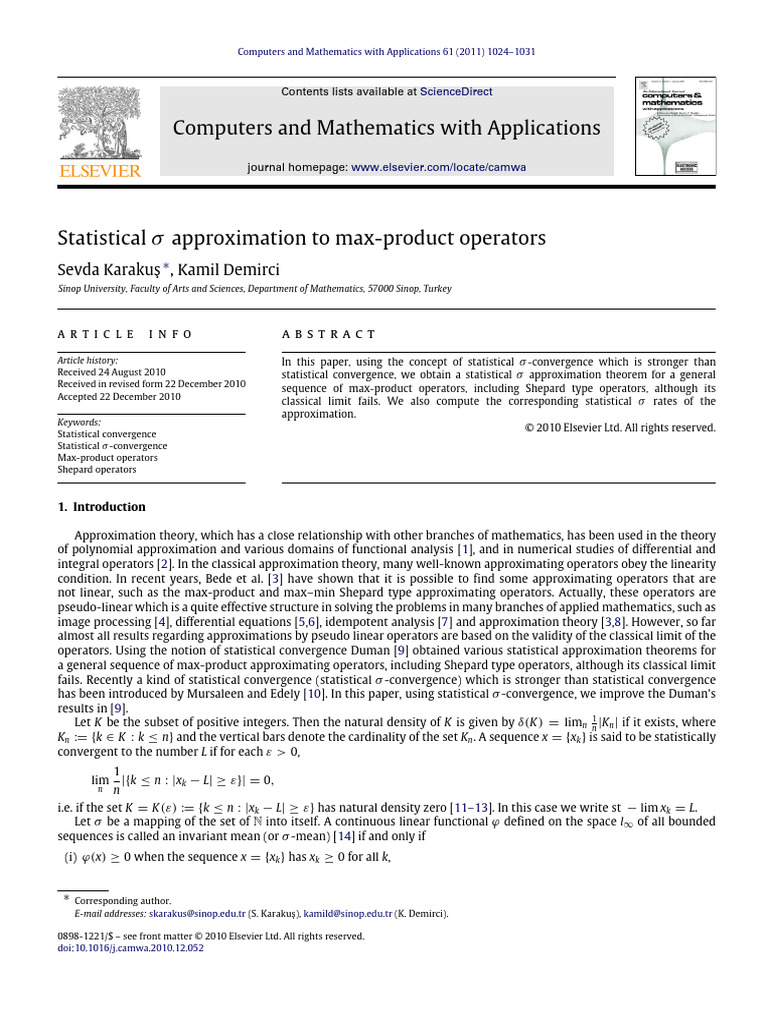 17 Statistical σ Approximation To Max Product Operators Pdf Limit Mathematics Sequence