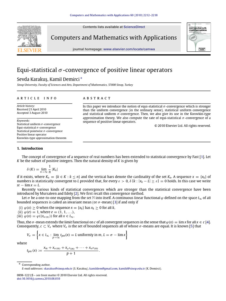 (15) Equi-statistical Σ-convergence of Positive Linear Operators | PDF | Limit (Mathematics ...