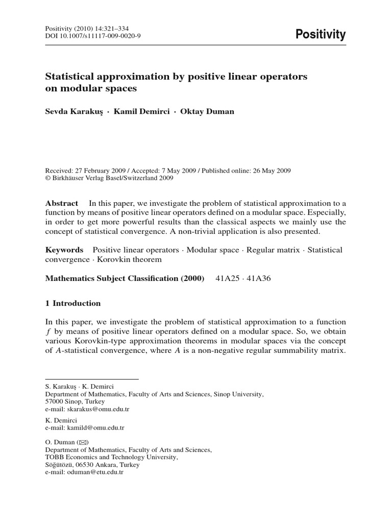 Statistical Approximation By Positive Linear Operators On Modular 8495