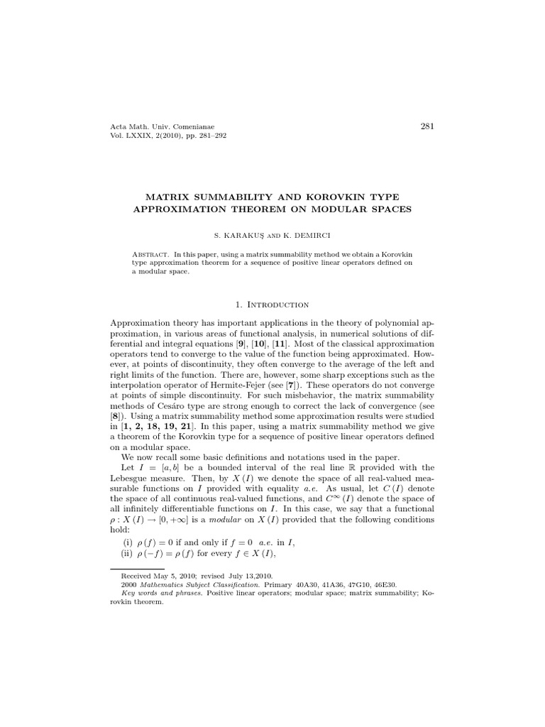14 Matrix Summability And Korovkin Type Approximation Theorem On