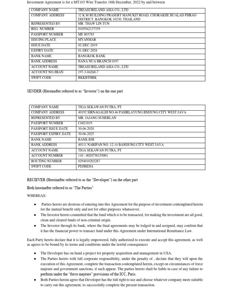 DOA Agreement between Investor and receiver as of 09-10-22 | PDF ...