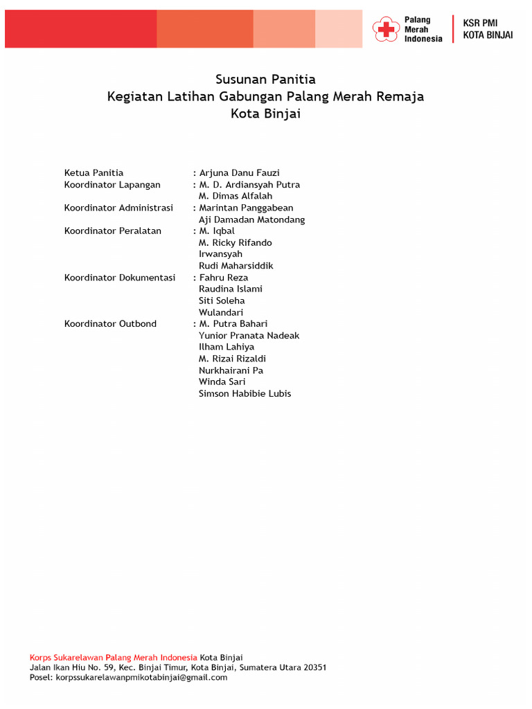 Susunan Panitia Latihan Gabungan PMR Binjai | PDF