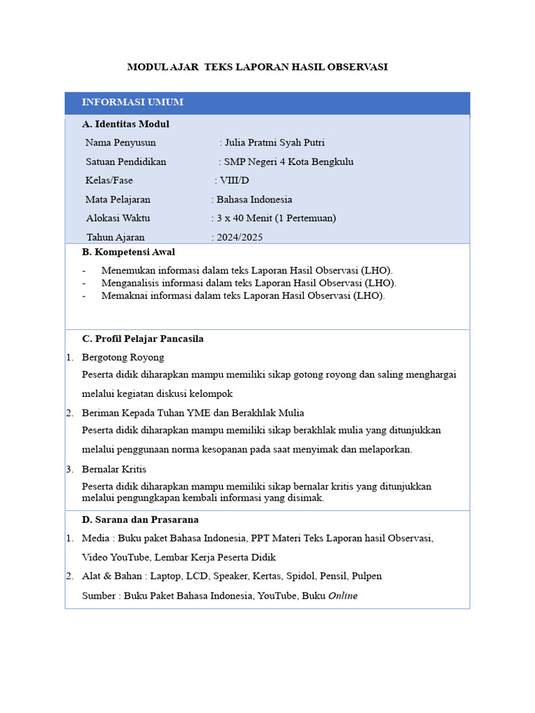 UTS-PSE-Modul Ajar-Julia Pratami Syah Putri A1AP23156 | PDF