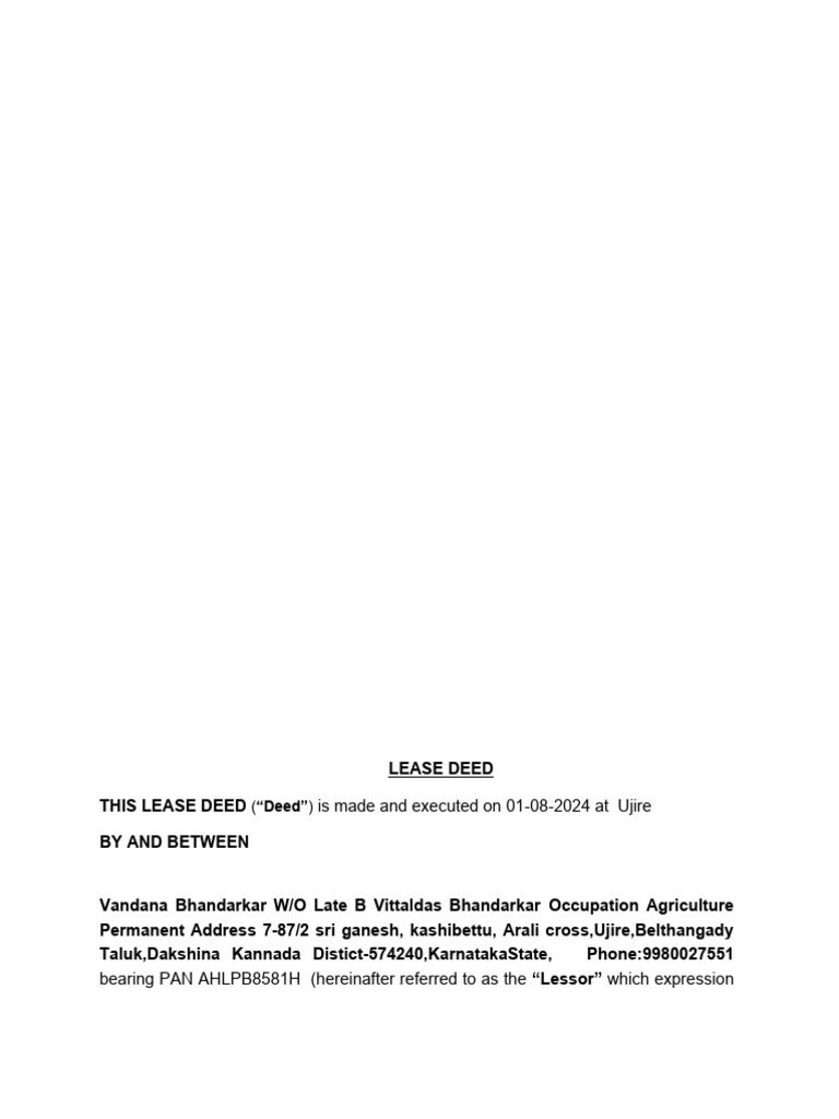 Ujire SSFL - Branch Lease - Template | PDF | Lease | Business Law