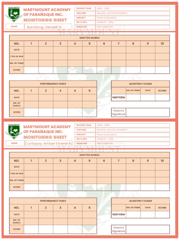 Grade 12 Monitoring Sheet | PDF