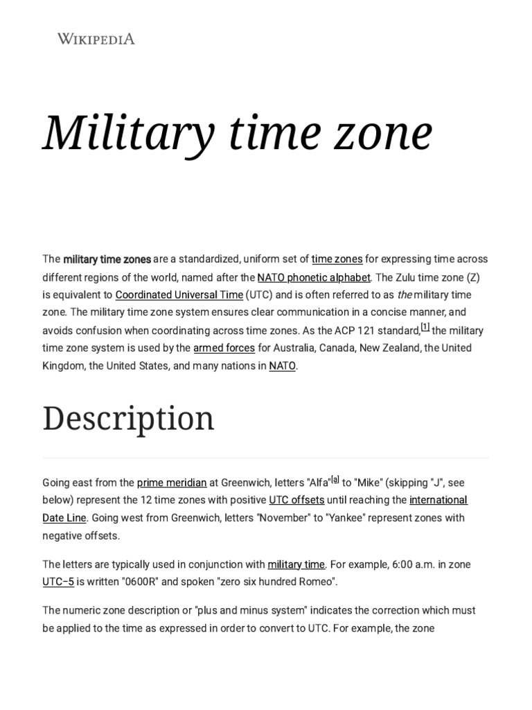 Military Time Zone - Wikipedia | PDF | Geography | Spacetime