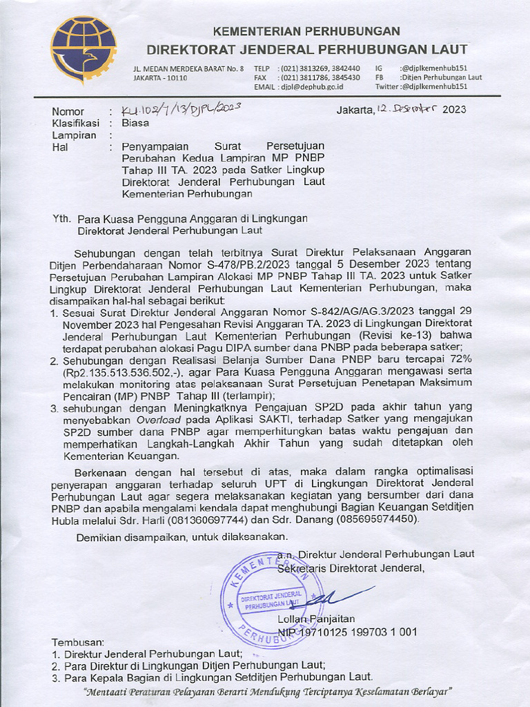 Surat Pengantar Revisi MP Tahap Iii - Revisi Dja Ke 13 | PDF