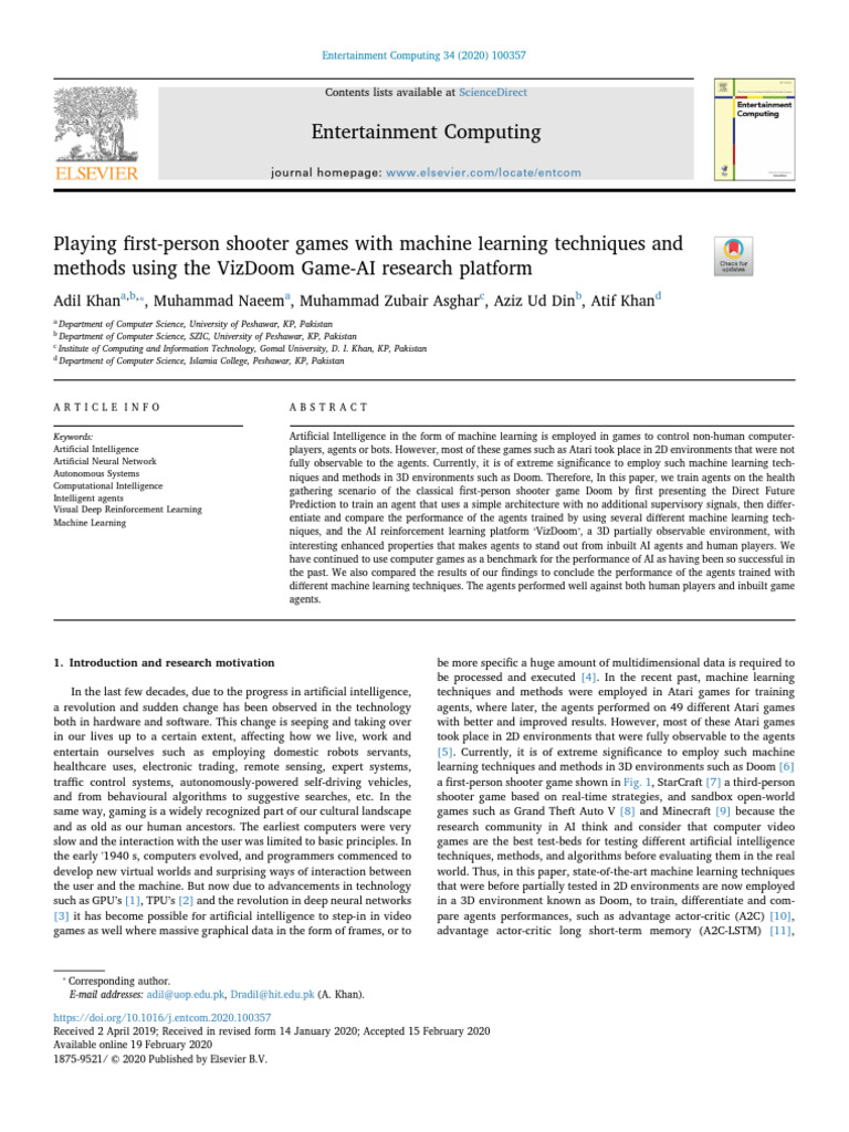 Playing First-Person Shooter Games With Machine Learning Techniques and Methods Using The ...