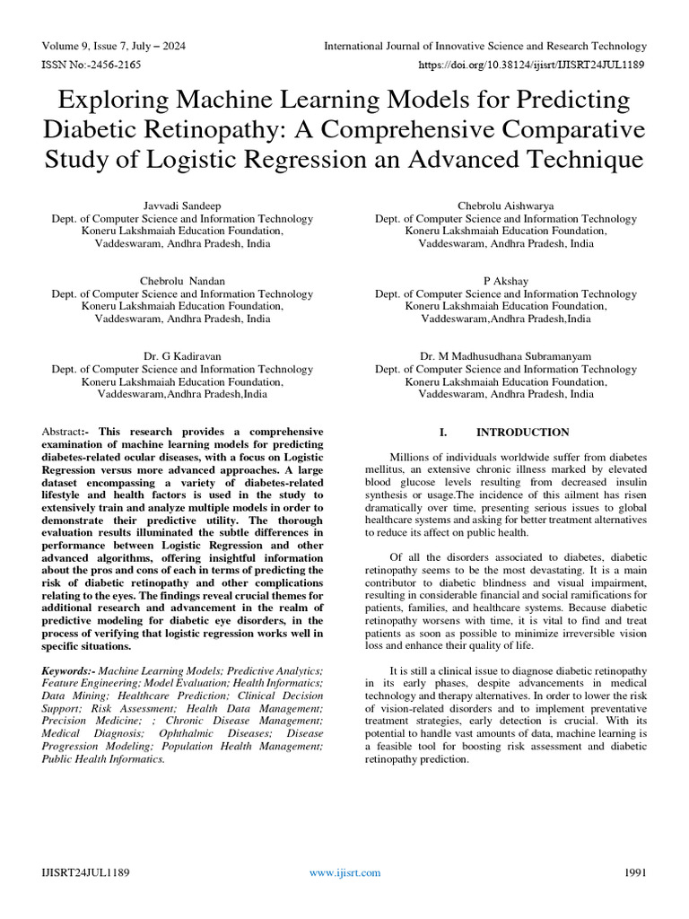 Exploring Machine Learning Models For Predicting Diabetic Retinopathy ...