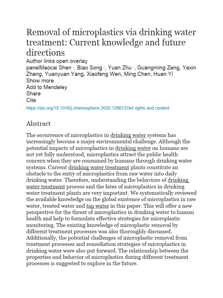 Removal of Microplastics Via Drinking Water Treatment | PDF | Sewage ...