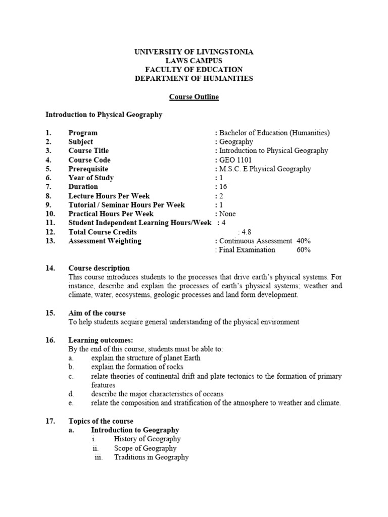 PHYSICAL AND HUMAN GEOGRAPHY COURSE OUTLINES_015755 | PDF | Earth ...