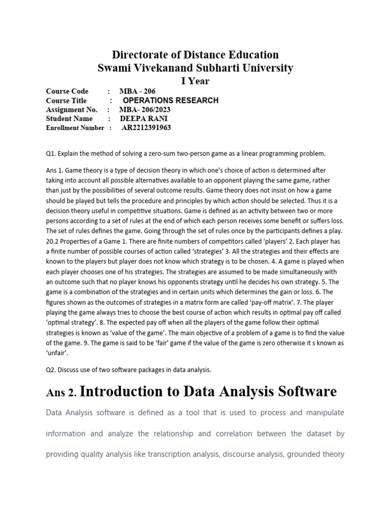 Mba 206 2023 | PDF | Data Analysis | Operations Research