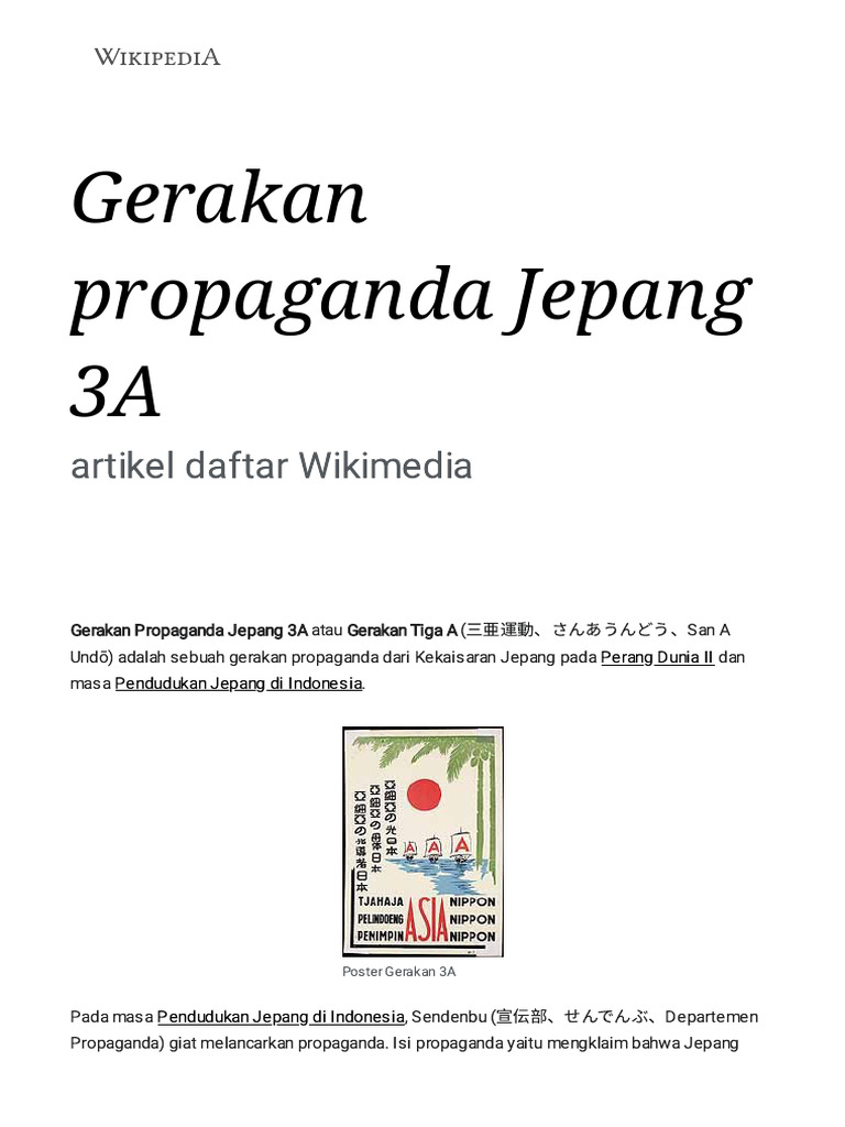 Gerakan Propaganda Jepang 3A - Wikipedia Bahasa Indonesia, Ensiklopedia ...