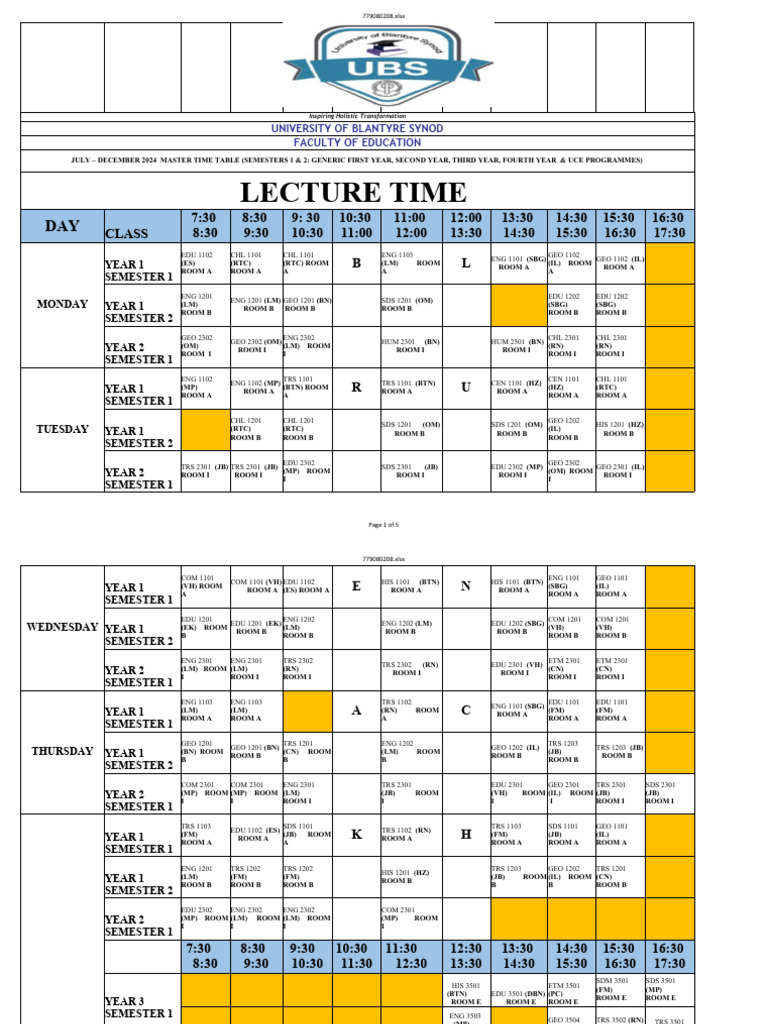 Final Draft Bs Education Dept Master Timetable 2024 July - December | PDF