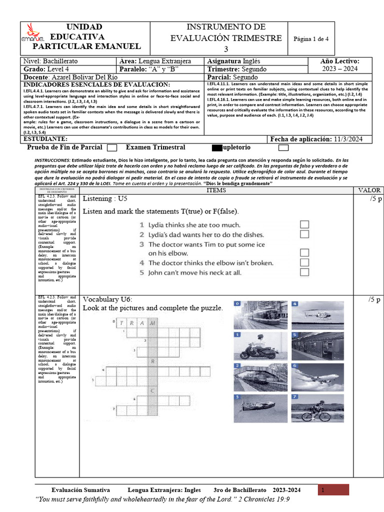 FORMATO EXAMEN TRIMESTRAL 3 (1) corregido 10 | PDF | Linguistics ...