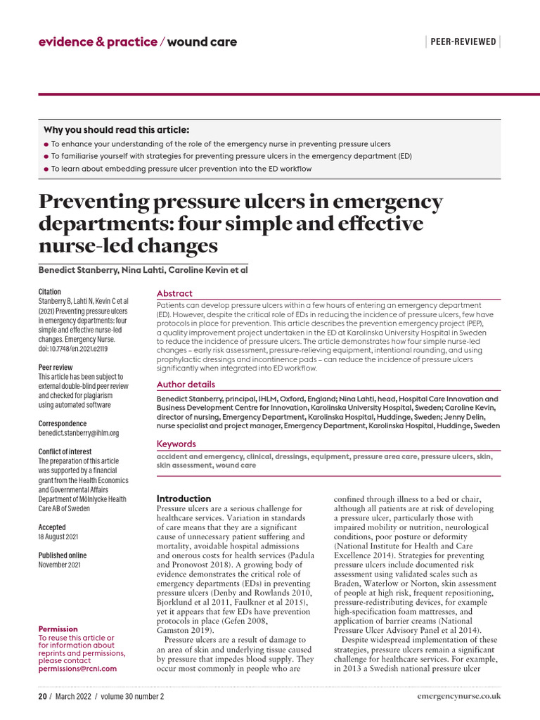 Preventing Pressure Ulcers in Emergency | PDF | Emergency Department ...