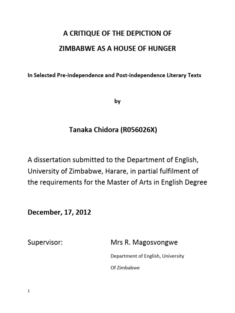 M.A Dissertation For Tanaka Chidora | PDF | Colonialism | Zimbabwe