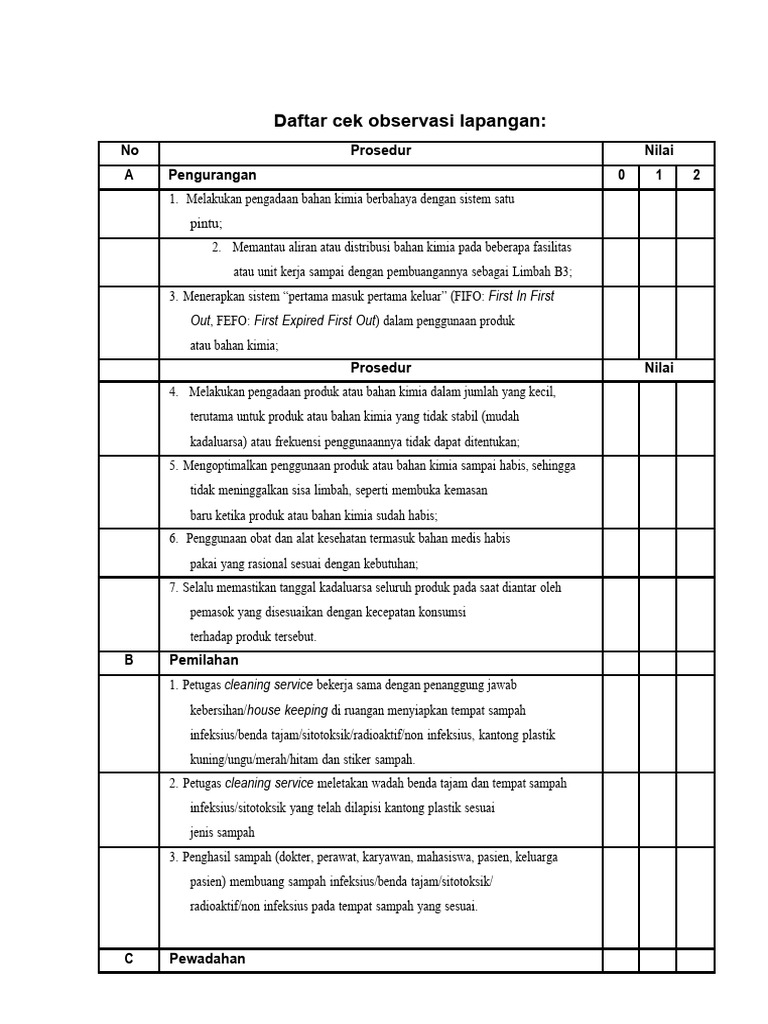 Cek List Observasi Lapangan | PDF