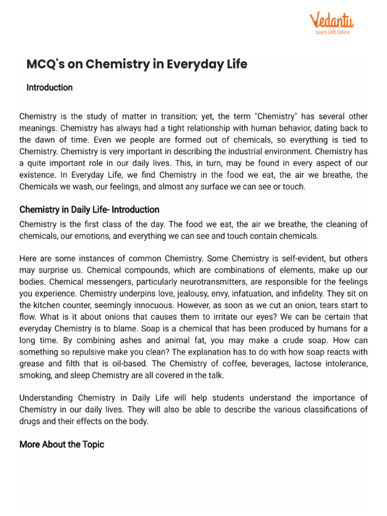 MCQ's On Chemistry in Everyday Life | PDF