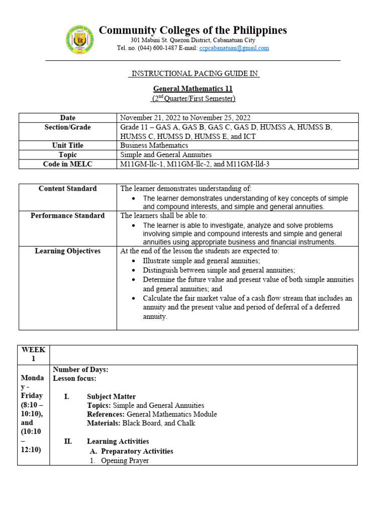 General Mathematics Semi Detailed Lesson Plan Week 7 | PDF | Present ...