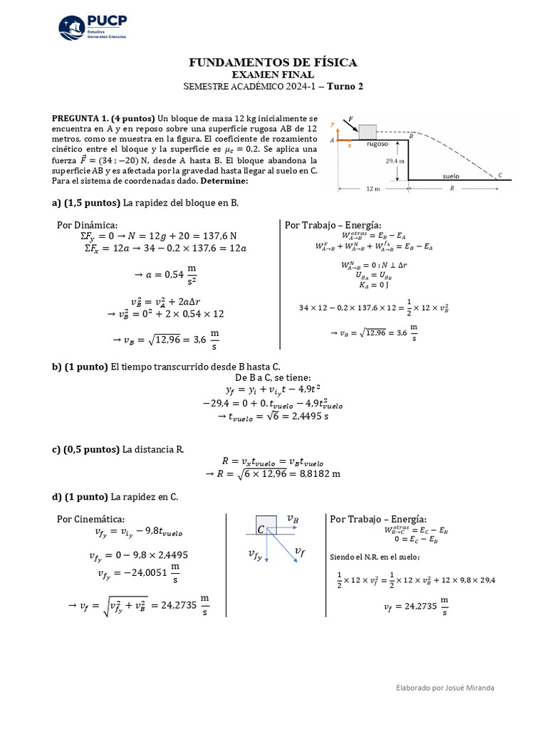 Examen Final Fundamentos de Fisica | PDF | Fricción | Mecánica