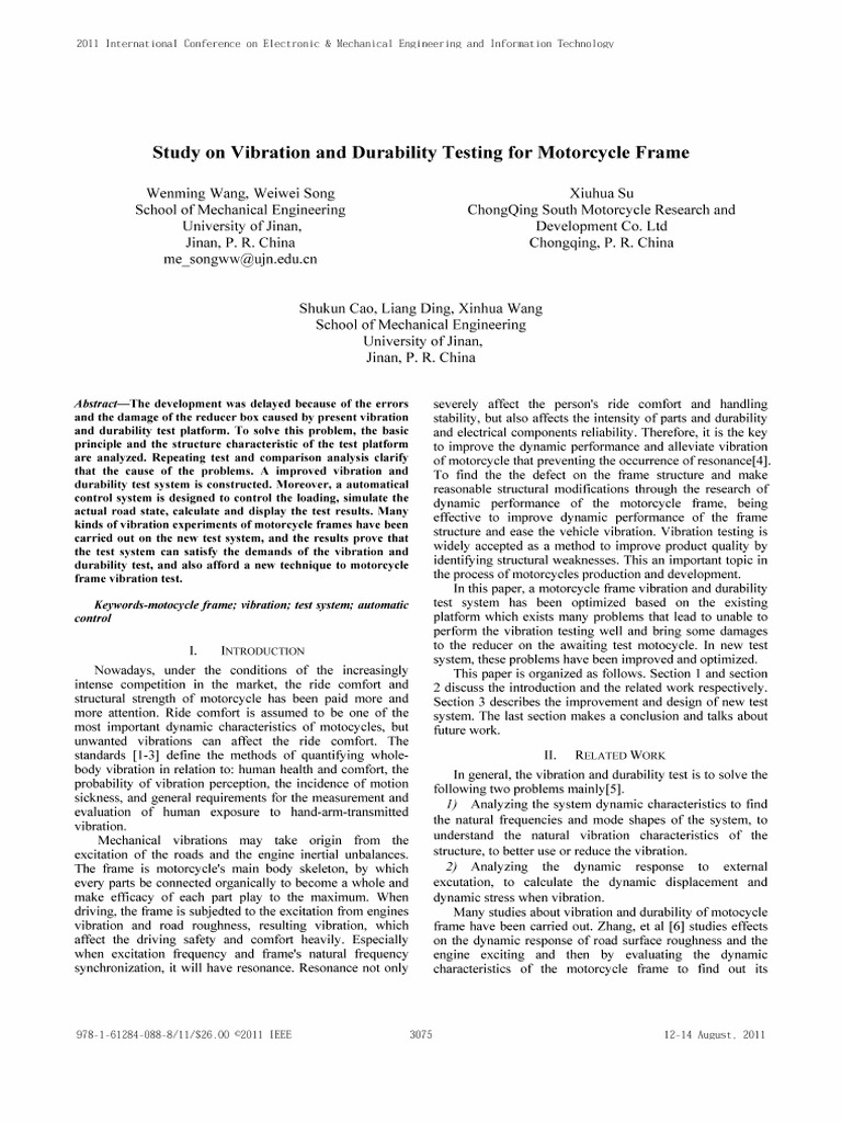 Study On Vibration and Durability Testing For Motorcycle Frame | PDF ...