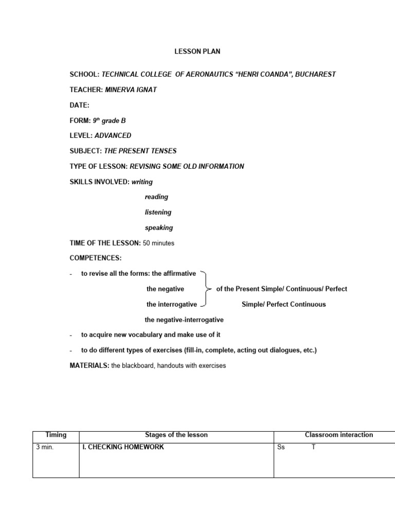 Lesson Plan Present Tense a Ixa | PDF | Grammatical Tense | Syntax