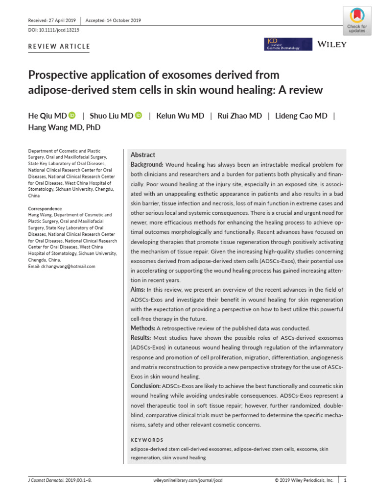 Prospective Application of Exosomes Derived From Adipose Derived Stem ...